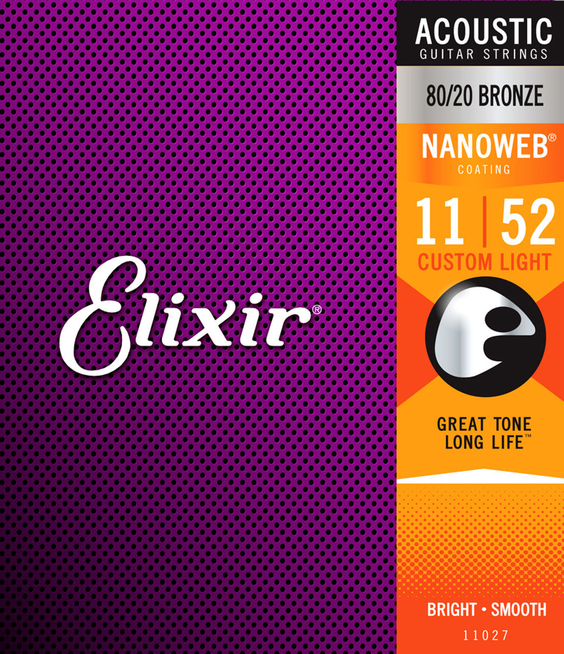 Elixir Acoustic Guitar Strings Nanoweb Custom Light 11/52 16027 ...